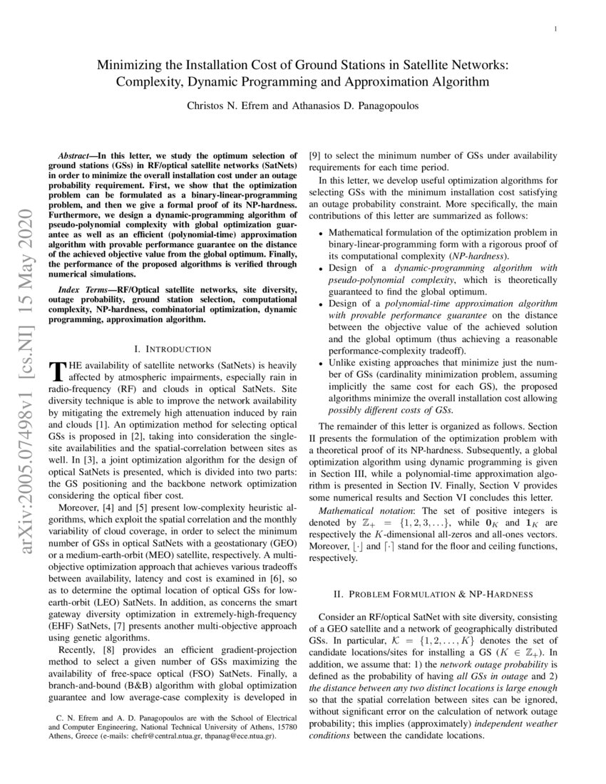 Minimizing the Installation Cost of Ground Stations in Satellite ...