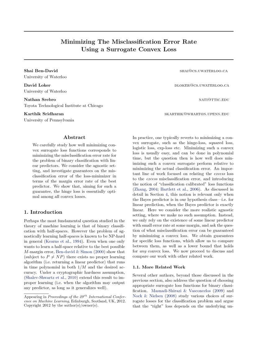 Minimizing The Misclassification Error Rate Using a Surrogate Convex ...
