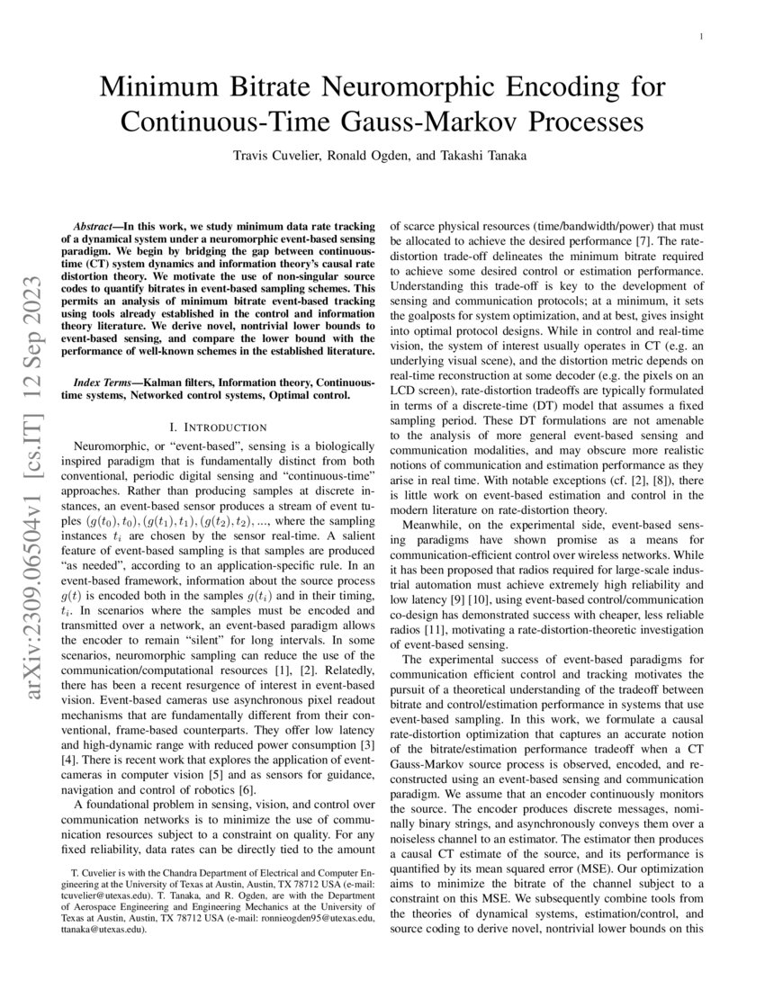 Minimum Bitrate Neuromorphic Encoding for Continuous-Time Gauss-Markov ... Minimum Bitrate Neuromorphic Encoding for Continuous-Time Gauss-Markov ...