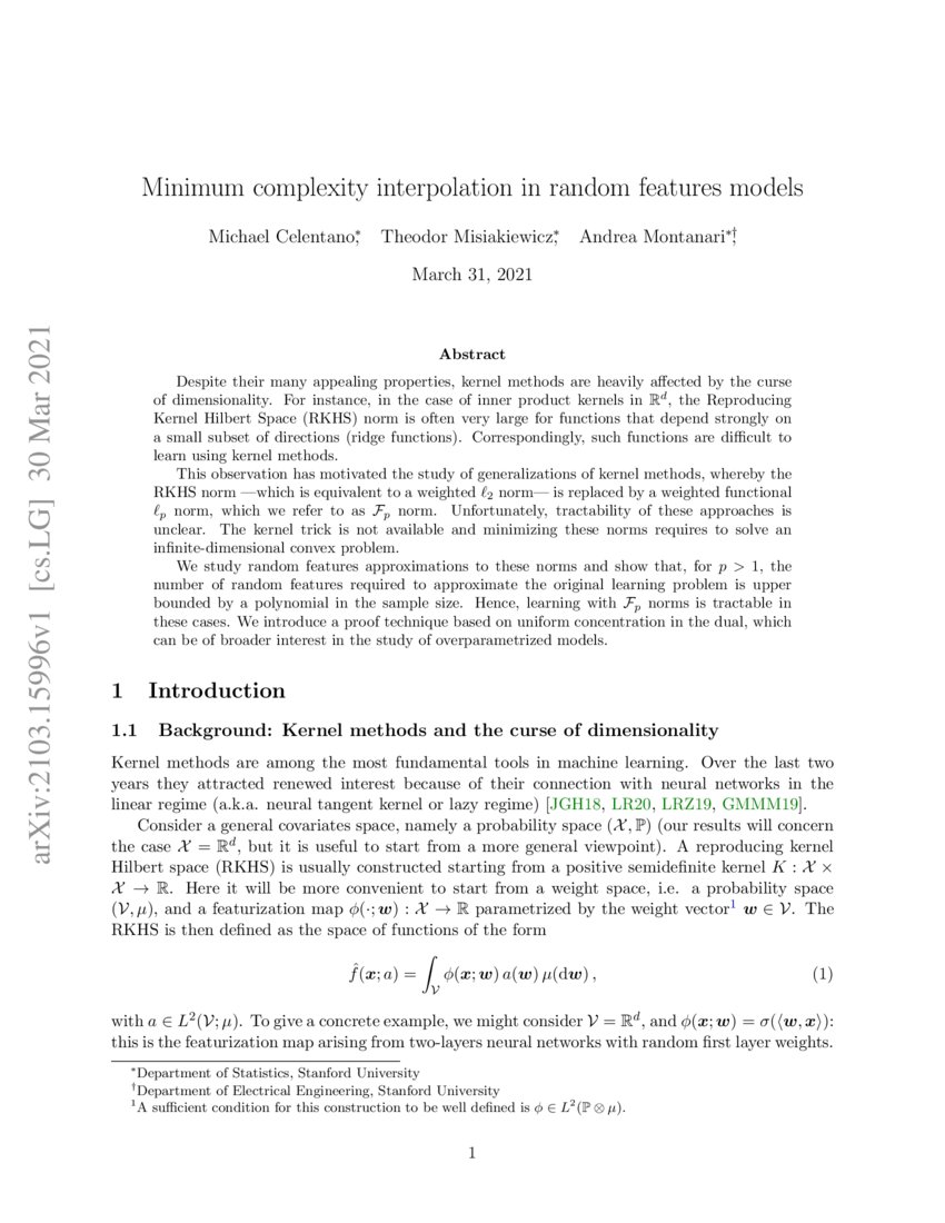 Minimum Complexity Interpolation In Random Features Models Deepai