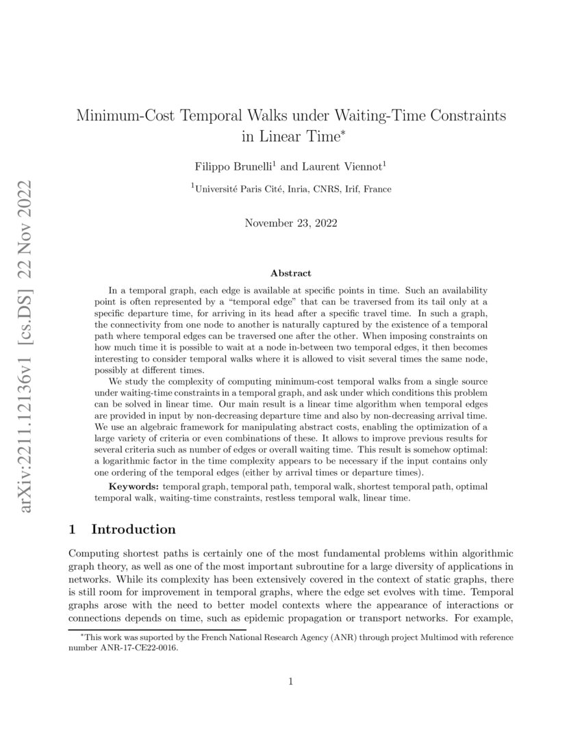 Minimum Cost Temporal Walks Under Waiting Time Constraints In Linear Time Deepai 5108