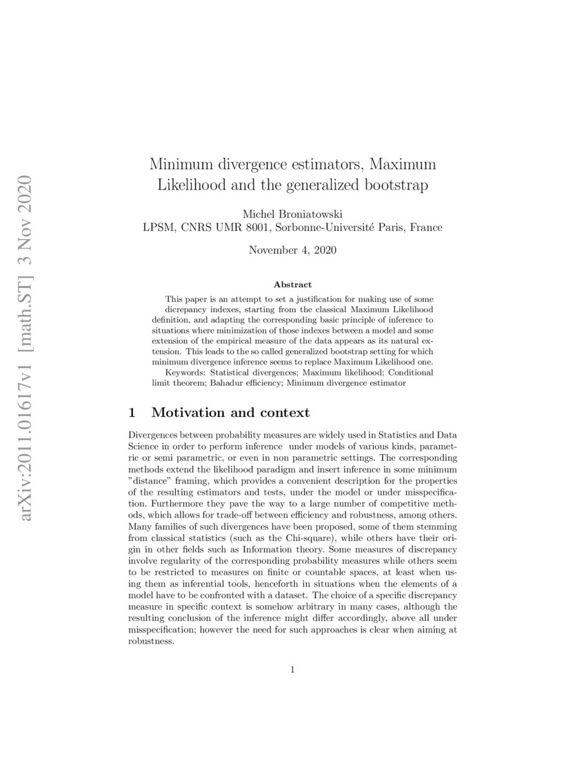 Minimum Divergence Estimators Maximum Likelihood And The Generalized