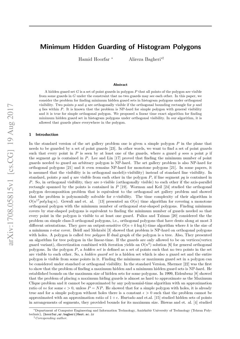 Minimum Hidden Guarding of Histogram Polygons | DeepAI