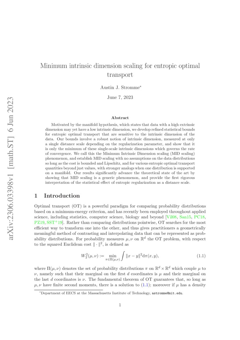 Minimum intrinsic dimension scaling for entropic optimal transport | DeepAI