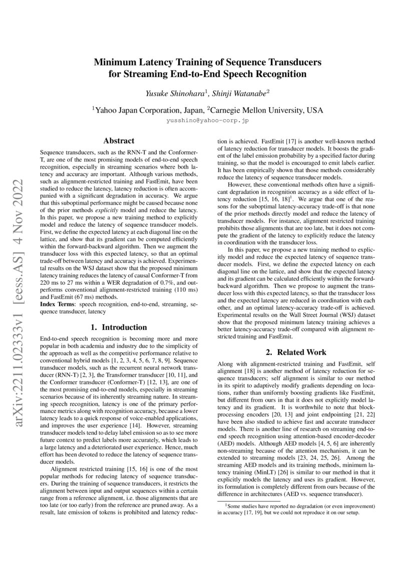 Minimum Latency Training Of Sequence Transducers For Streaming End To