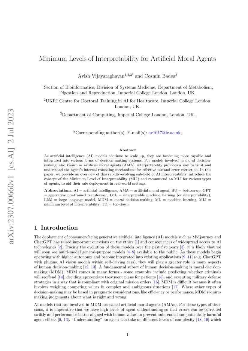 Minimum Levels of Interpretability for Artificial Moral Agents | DeepAI