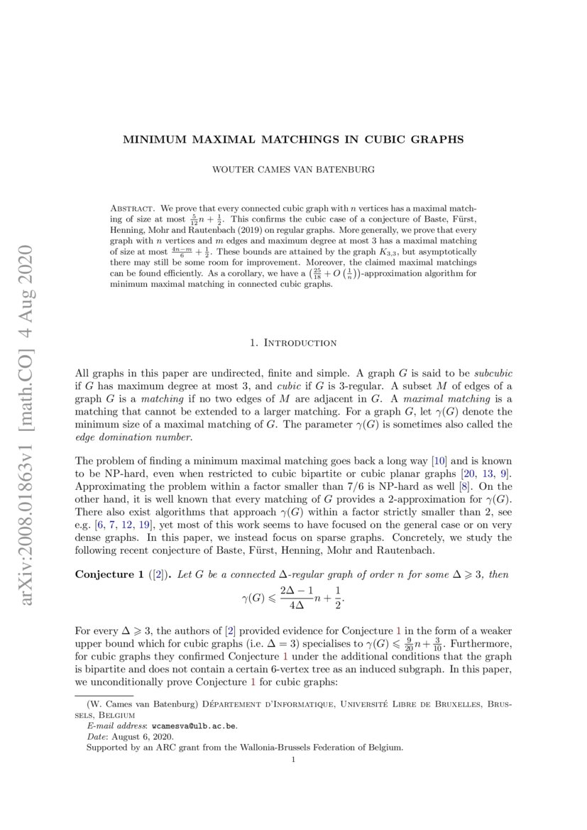 Minimum maximal matchings in cubic graphs | DeepAI