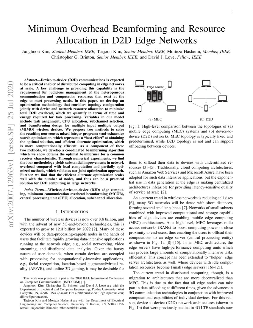 Minimum Overhead Beamforming And Resource Allocation In D2d Edge Networks Deepai