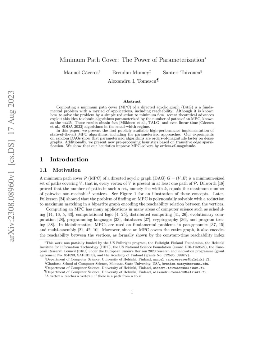 Minimum Path Cover: The Power of Parameterization | DeepAI