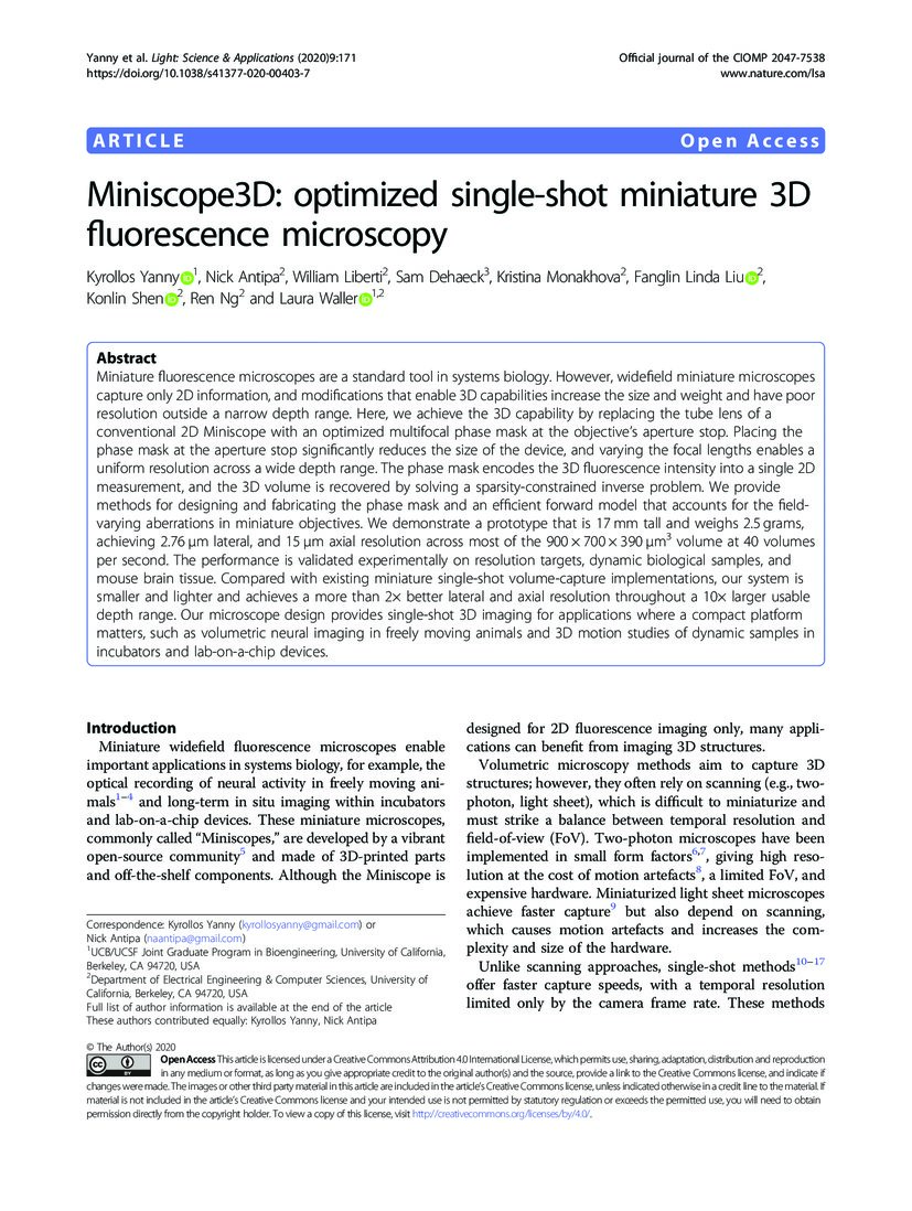 Miniscope3D: optimized single-shot miniature 3D fluorescence microscopy ...