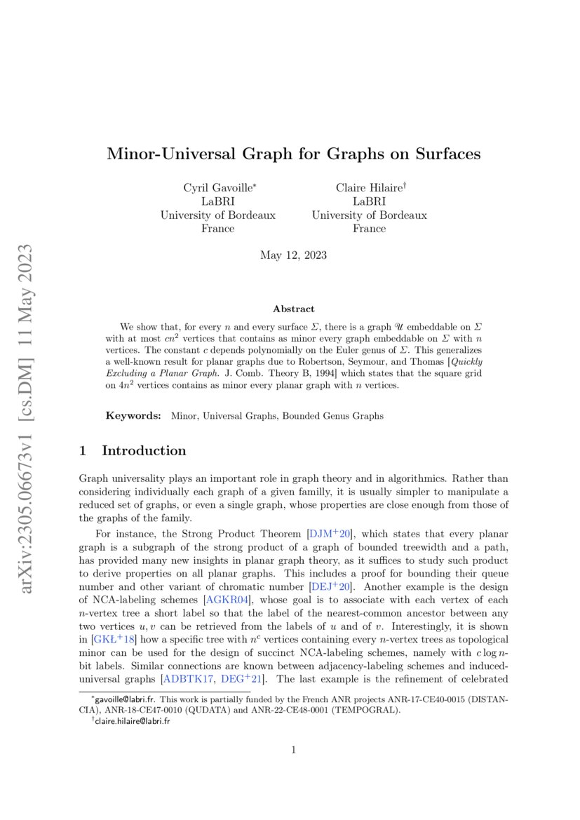 Minor-Universal Graph for Graphs on Surfaces | DeepAI