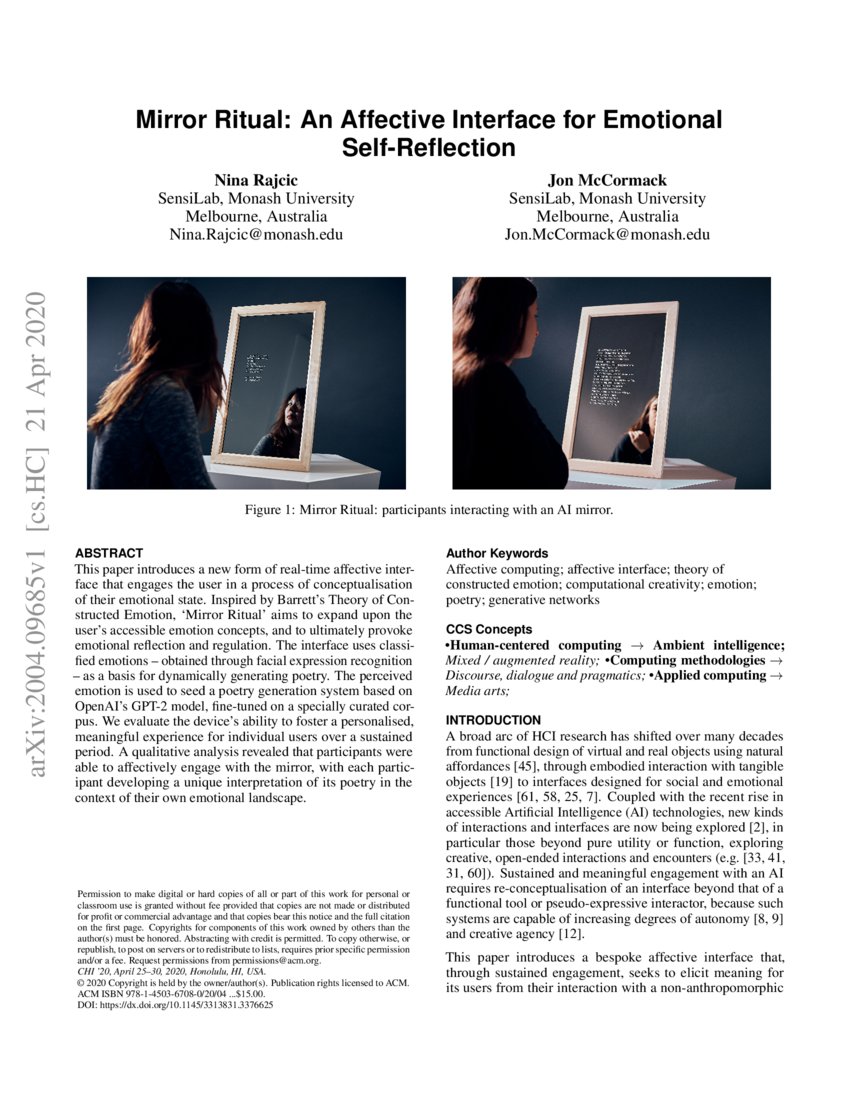 Mirror Ritual: An Affective Interface for Emotional Self-Reflection ...