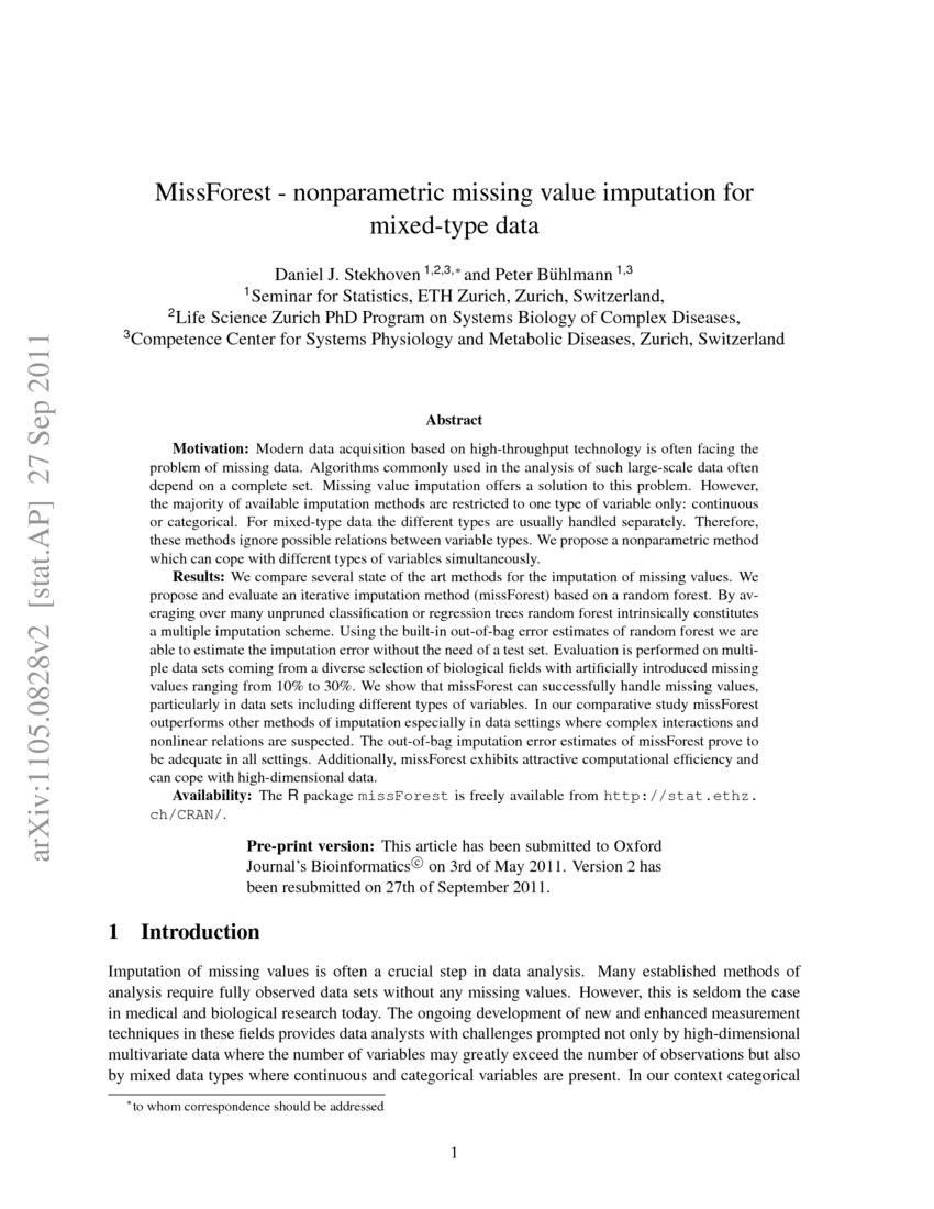 Missforest Nonparametric Missing Value Imputation For Mixed Type Data Deepai