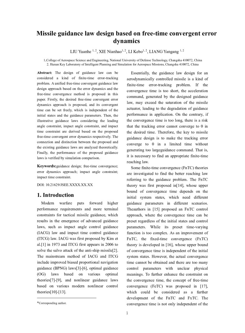 Missile Guidance Law Design Based On Free Time Convergent Error