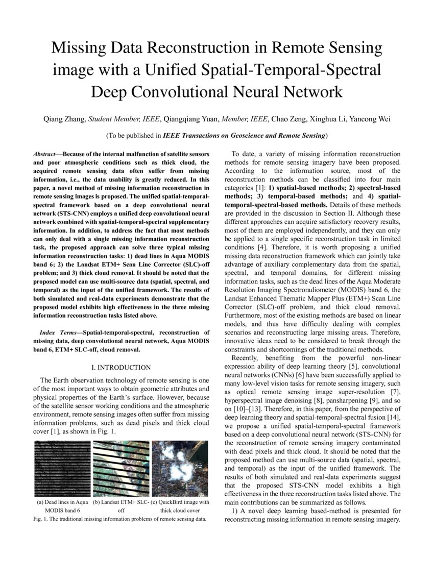 Missing Data Reconstruction In Remote Sensing Image With A Unified Spatial Temporal Spectral