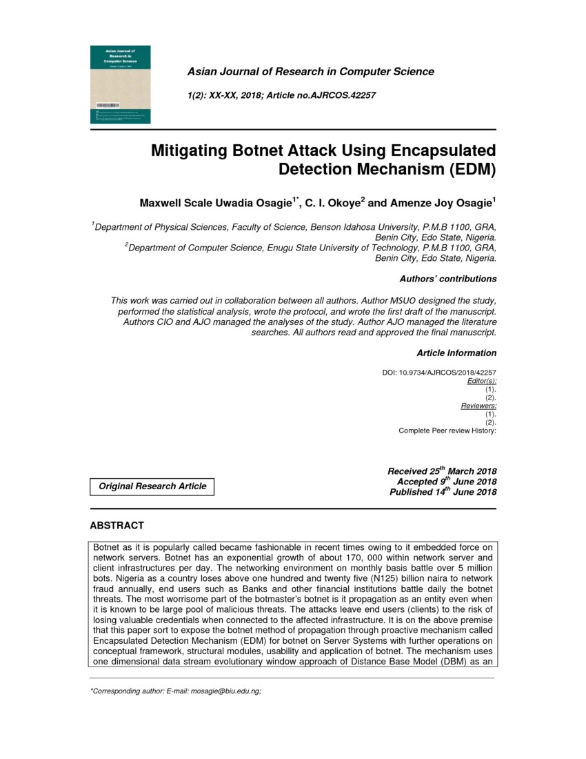 Mitigating Botnet Attack Using Encapsulated Detection Mechanism (EDM ... Mitigating Botnet Attack Using Encapsulated Detection Mechanism (EDM ...