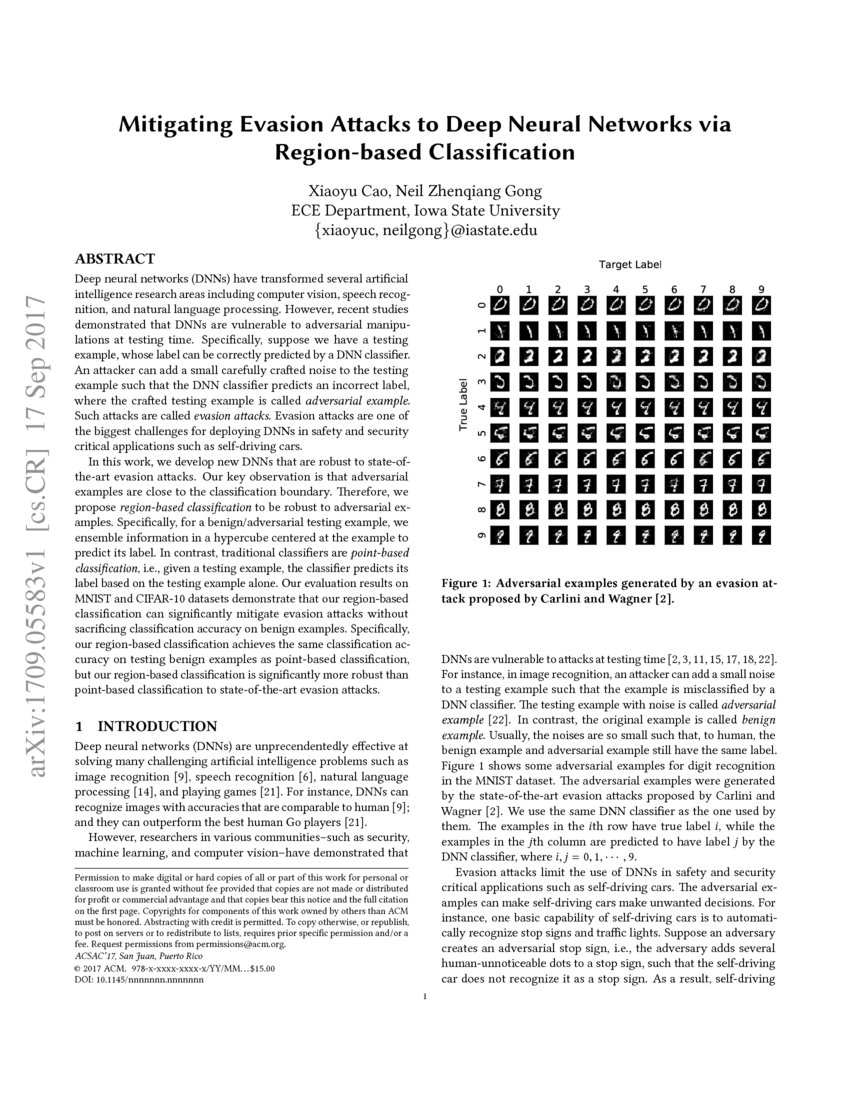 Mitigating Evasion Attacks To Deep Neural Networks Via Region Based 5804