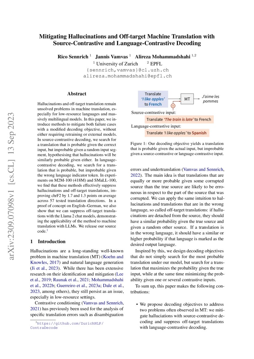 Mitigating Hallucinations And Off Target Machine Translation With Source Contrastive And