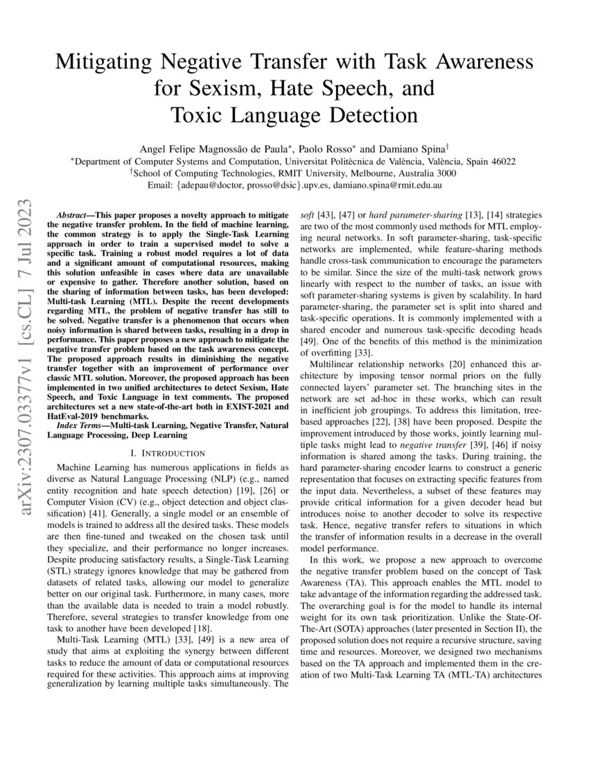 Mitigating Negative Transfer with Task Awareness for Sexism, Hate Speech, and Toxic Language ...