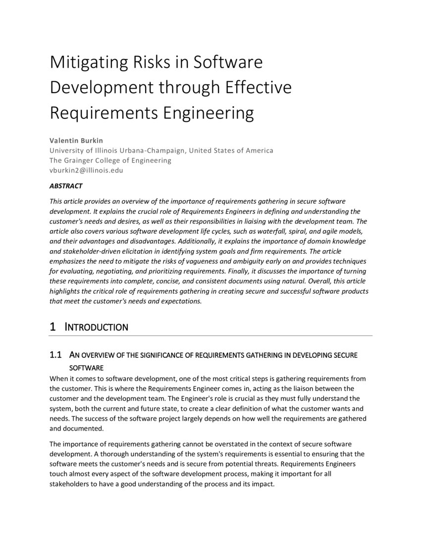 Mitigating Risks in Software Development through Effective Requirements Engineering | DeepAI