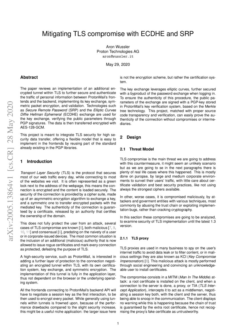 Mitigating TLS compromise with ECDHE and SRP | DeepAI