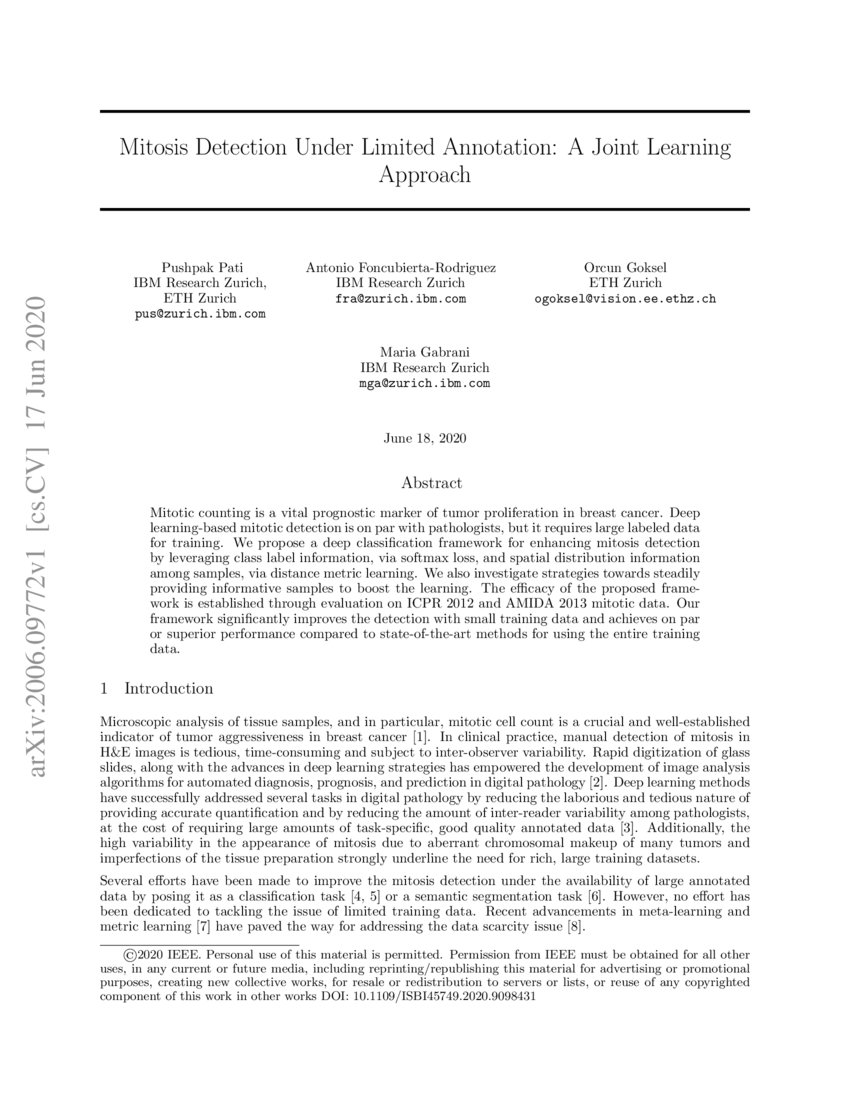 Mitosis Detection Under Limited Annotation A Joint Learning Approach Deepai
