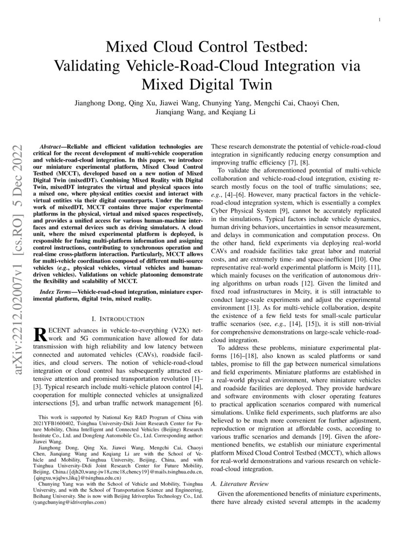 Mixed Cloud Control Testbed: Validating Vehicle-Road-Cloud Integration ...