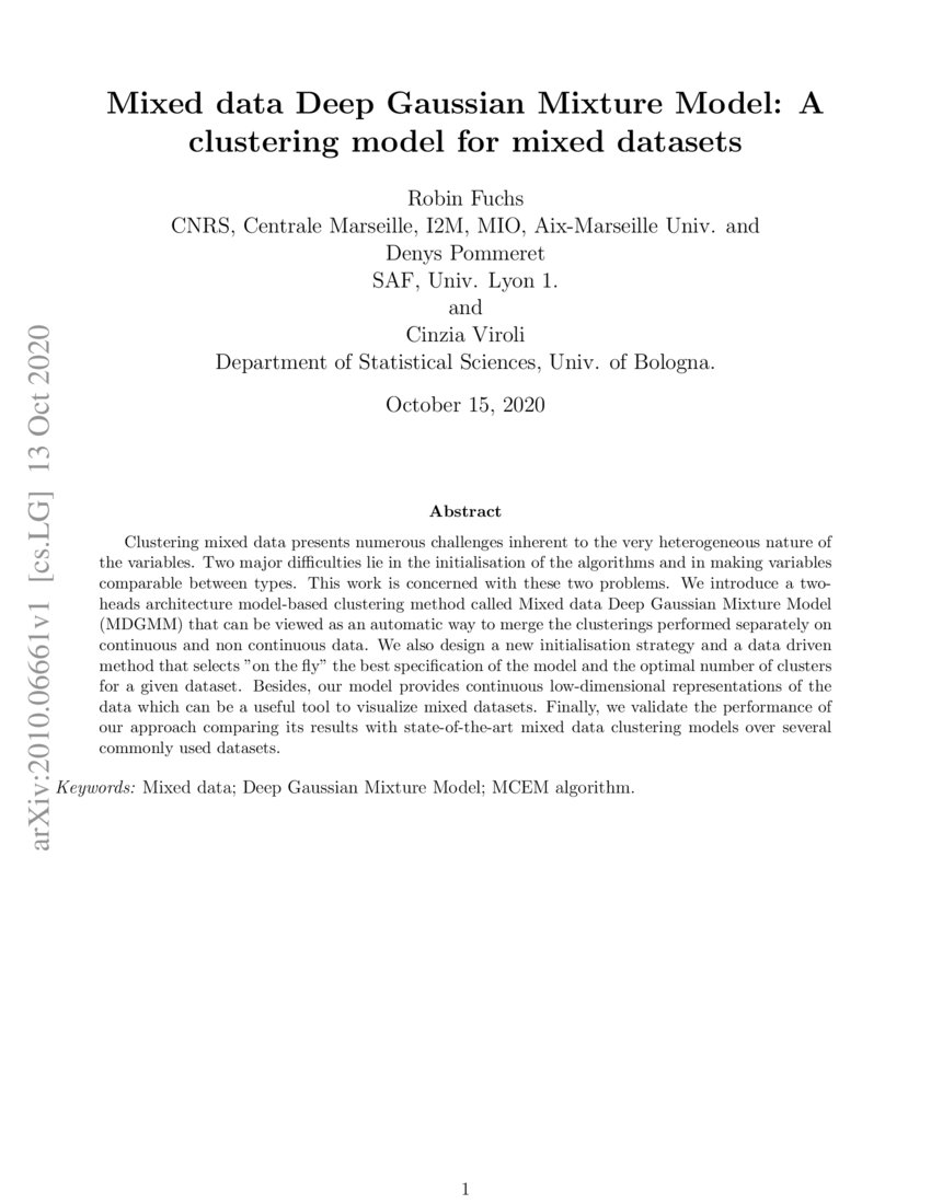 Mixed Data Deep Gaussian Mixture Model A Clustering Model For Mixed Datasets Deepai