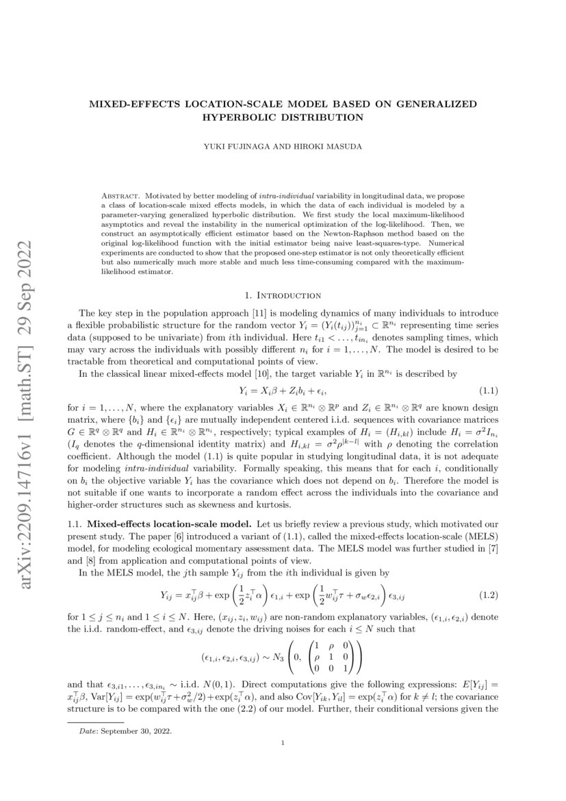 Mixed Effects Location Scale Model Based On Generalized Hyperbolic Distribution Deepai