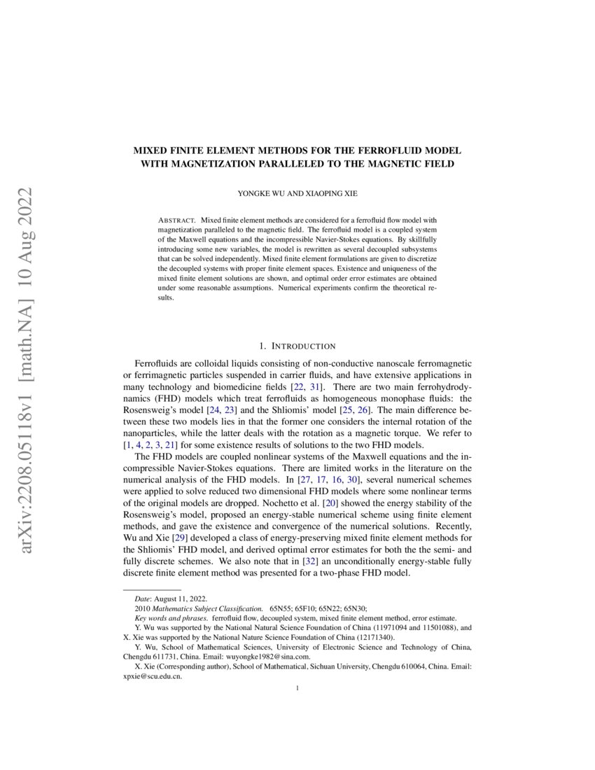 Mixed Finite Element Methods For The Ferrofluid Model With