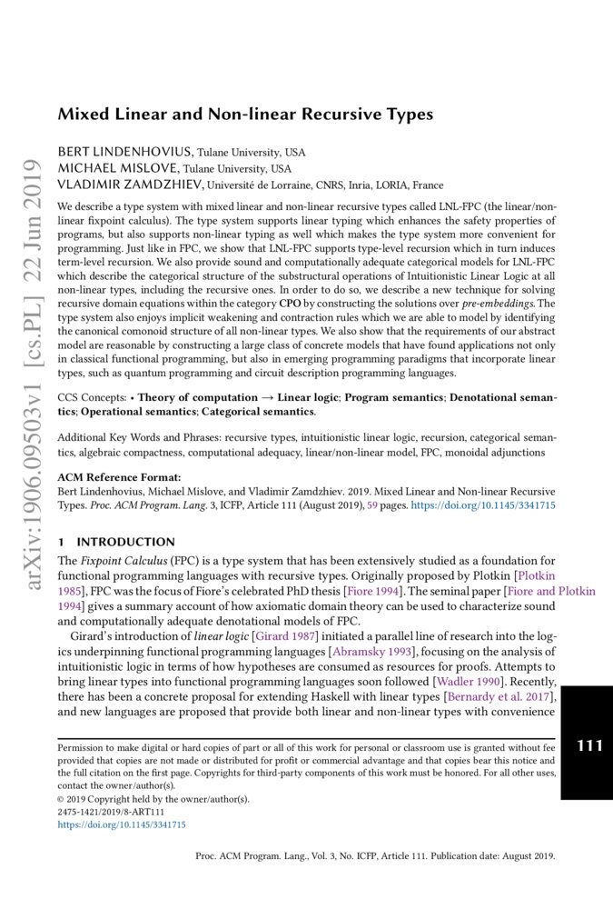 Mixed Linear and Non-linear Recursive Types | DeepAI