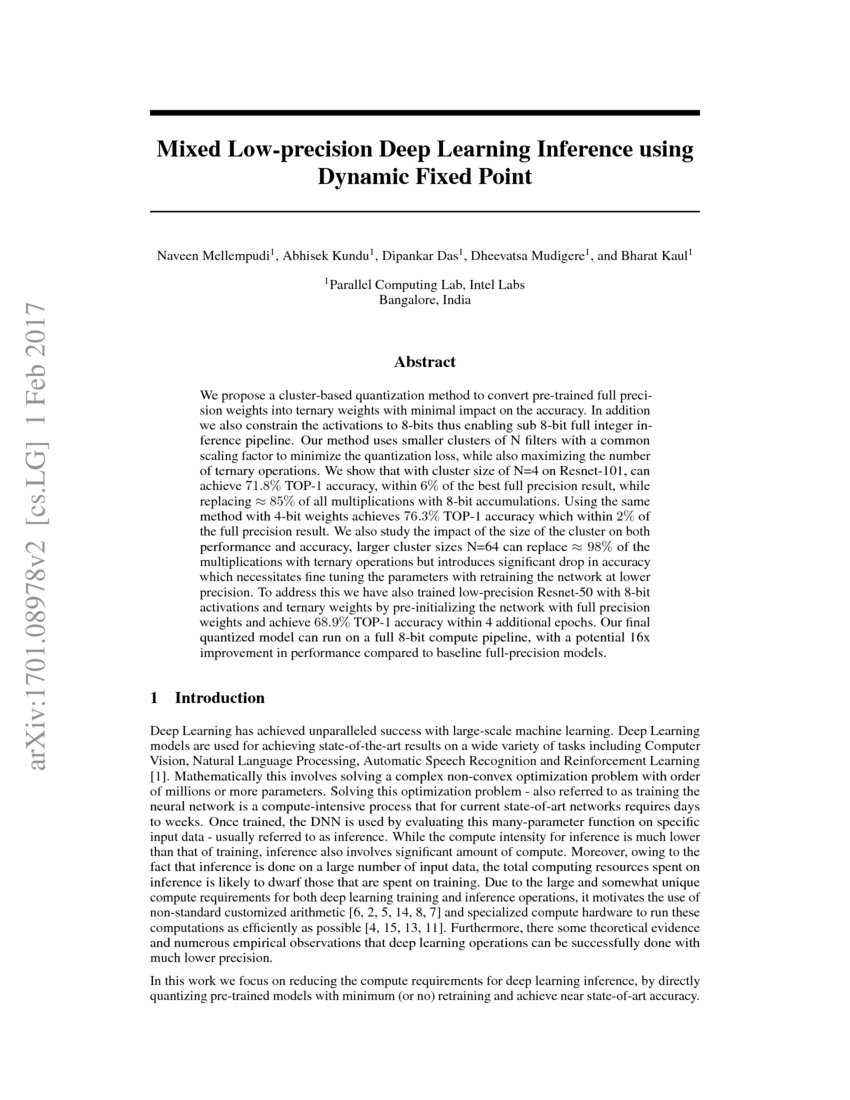 Mixed Low Precision Deep Learning Inference Using Dynamic Fixed Point
