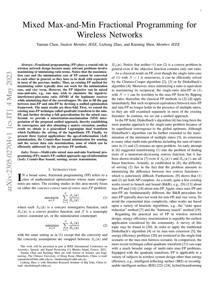 Mixed Max-and-Min Fractional Programming for Wireless Networks | DeepAI