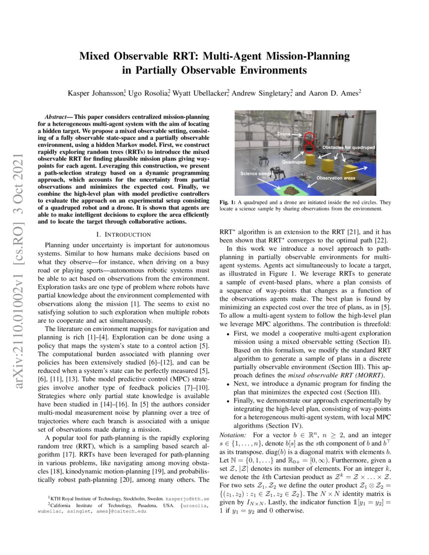Mixed Observable RRT: Multi-Agent Mission-Planning in Partially Observable Environments | DeepAI