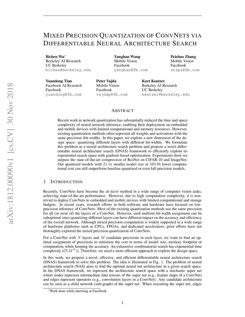 Mixed Precision Quantization of ConvNets via Differentiable Neural ...