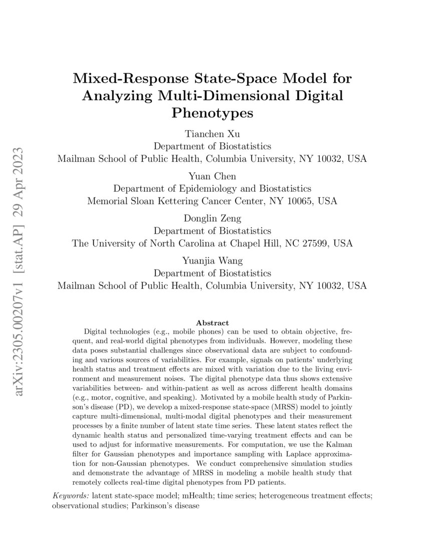 Mixed Response State Space Model For Analyzing Multi Dimensional