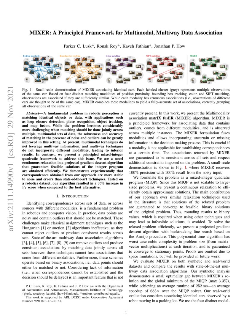MIXER: A Principled Framework for Multimodal, Multiway Data Association | DeepAI
