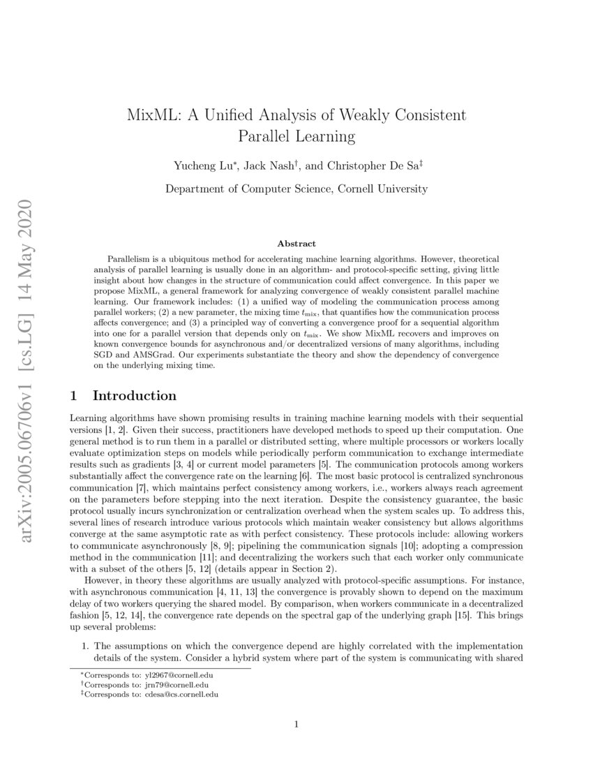 MixML: A Unified Analysis of Weakly Consistent Parallel Learning | DeepAI MixML: A Unified Analysis of Weakly Consistent Parallel Learning | DeepAI
