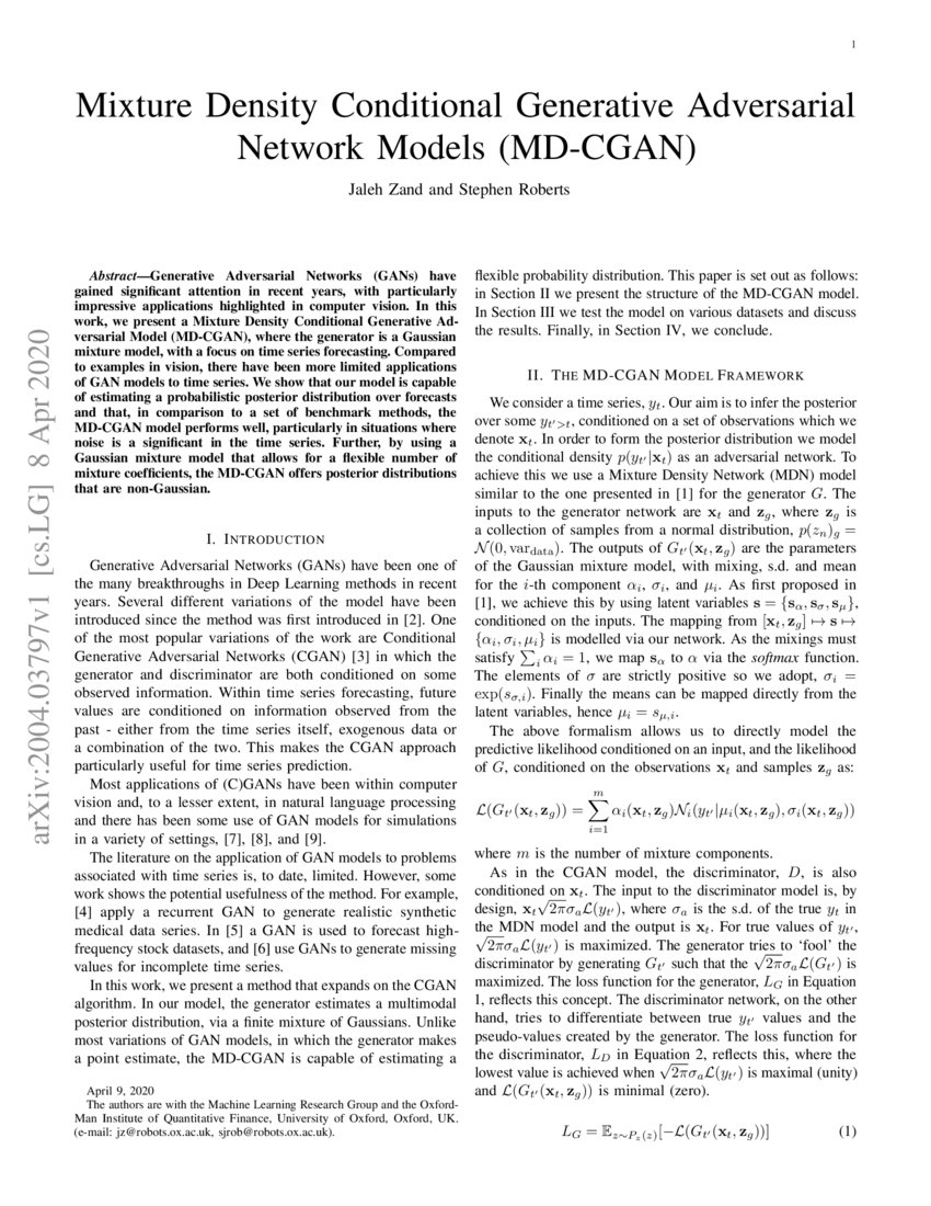 Mixture Density Conditional Generative Adversarial Network Models (MD ... Mixture Density Conditional Generative Adversarial Network Models (MD ...