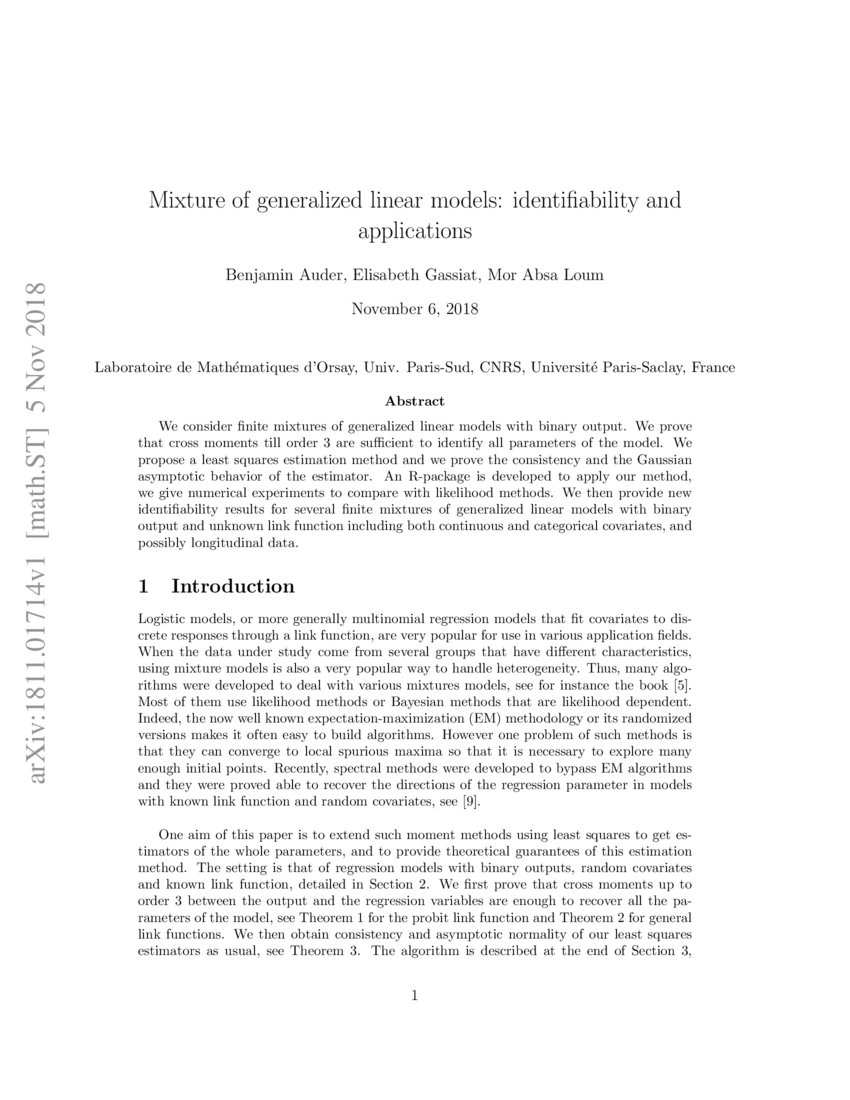 Mixture of generalized linear models: identifiability and applications | DeepAI