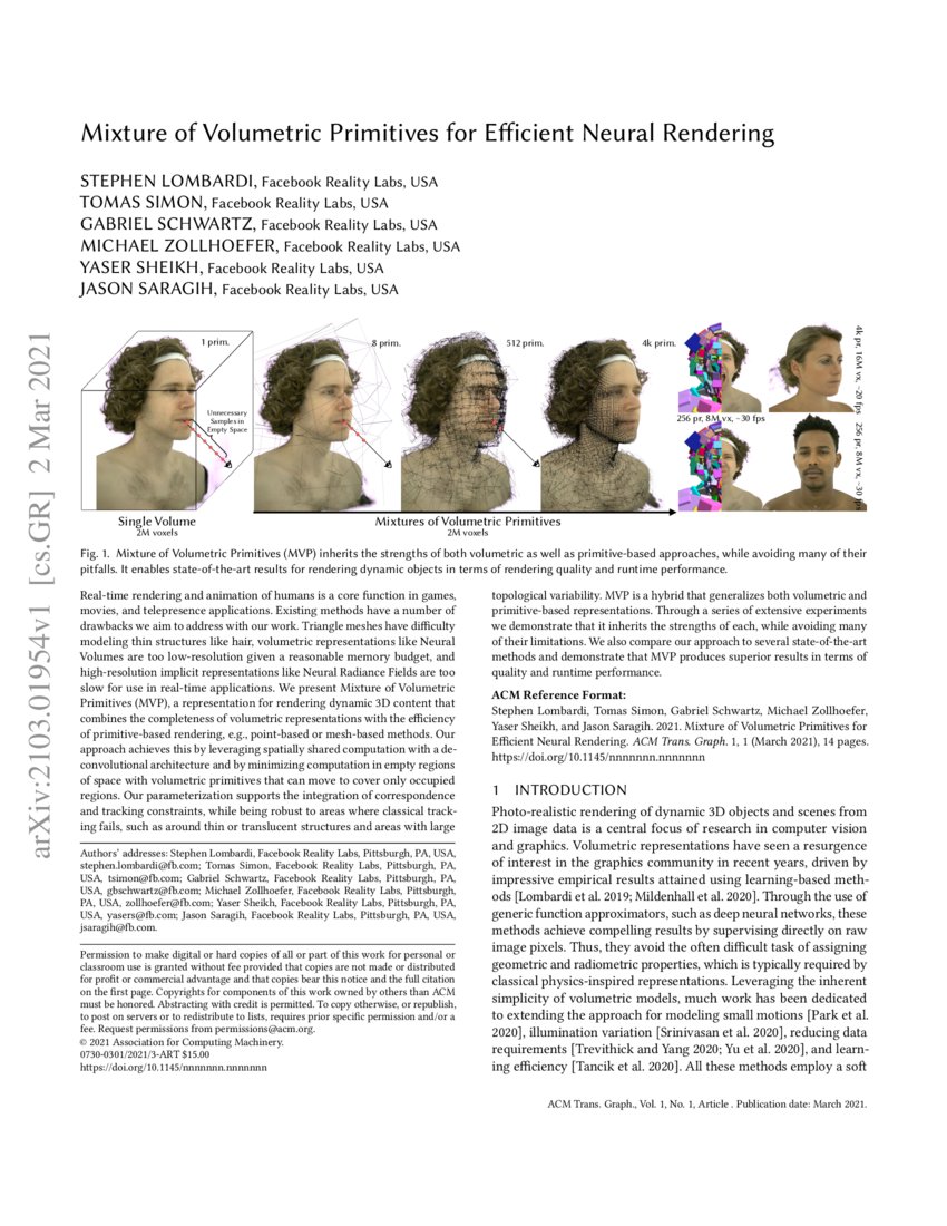Mixture of Volumetric Primitives for Efficient Neural Rendering | DeepAI