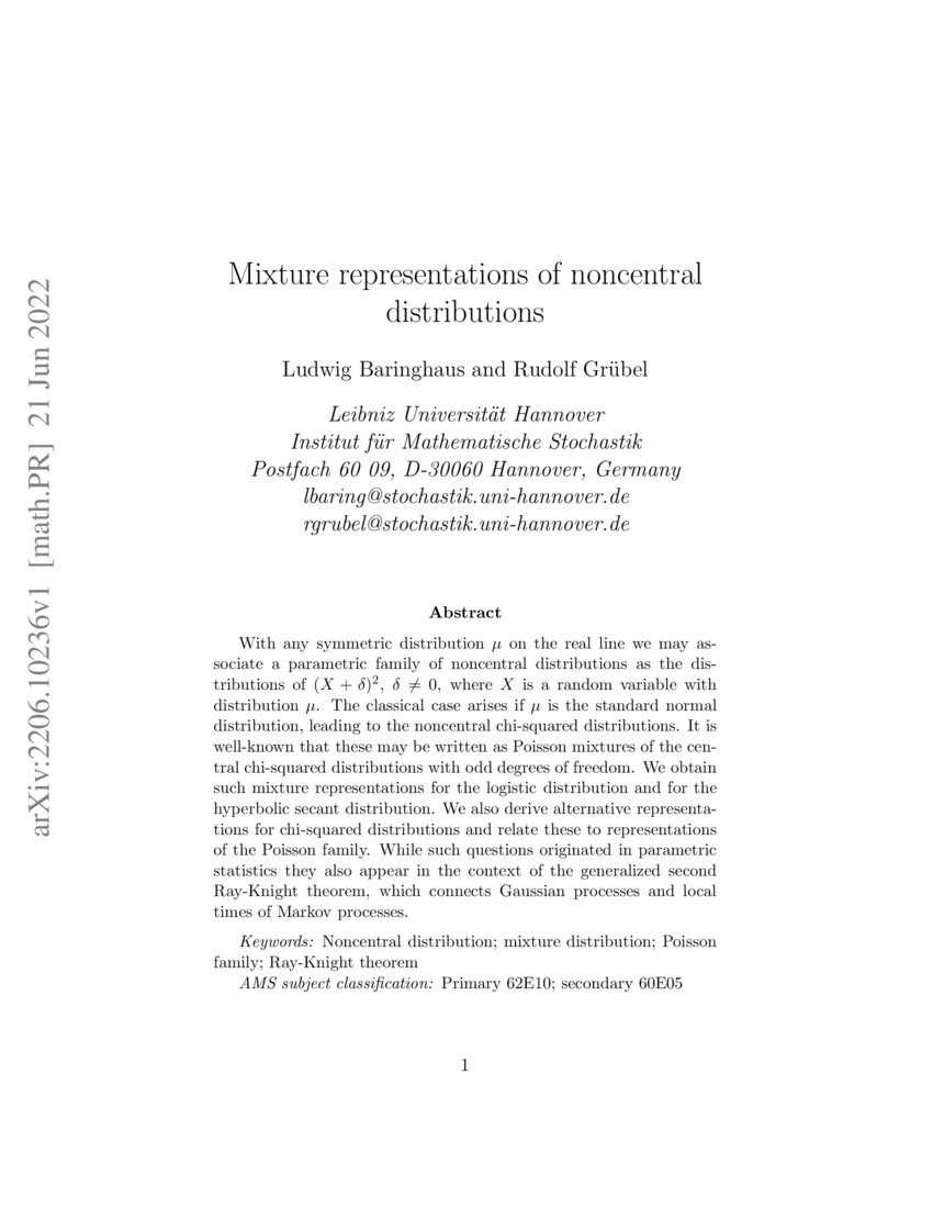 Mixture Representations Of Noncentral Distributions Deepai