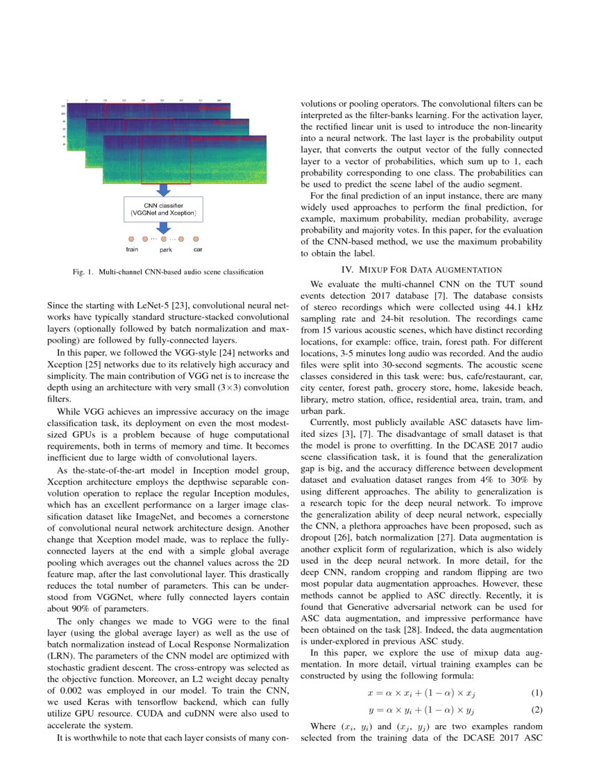 Mixup-Based Acoustic Scene Classification Using Multi-Channel Convolutional Neural Network | DeepAI