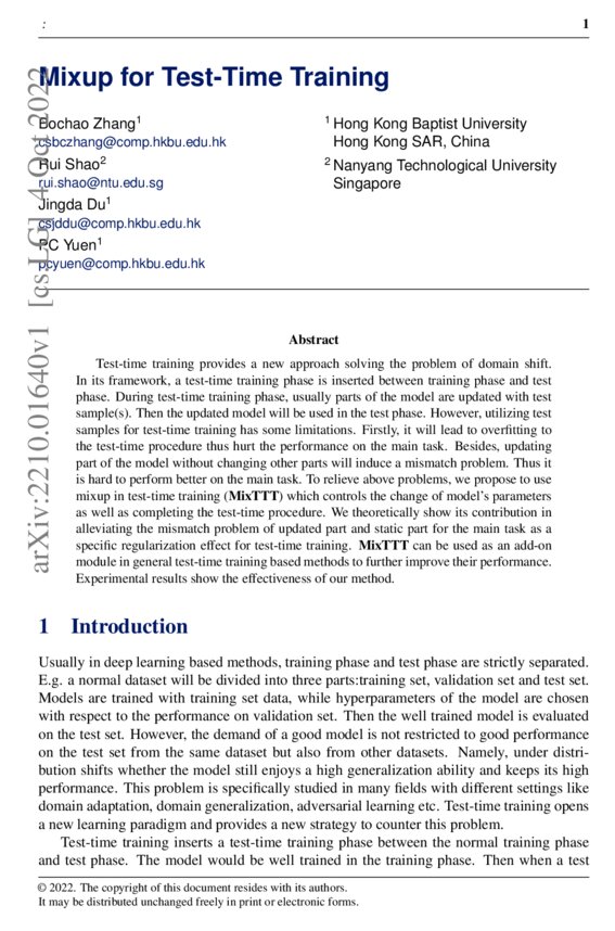 Mixup for Test-Time Training | DeepAI