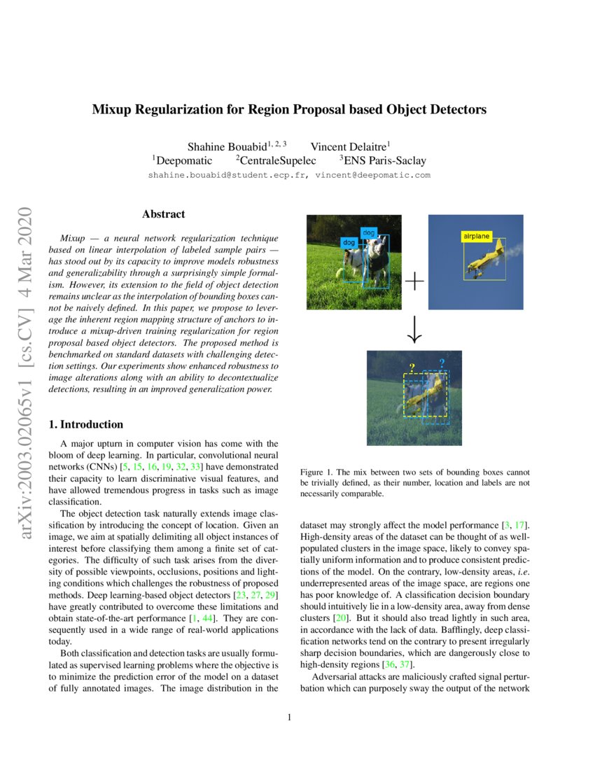 Mixup Regularization For Region Proposal Based Object Detectors Deepai