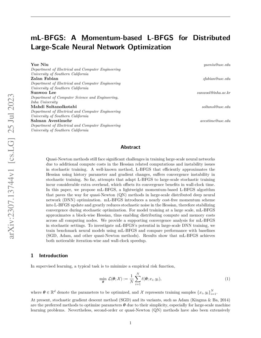 Ml Bfgs A Momentum Based L Bfgs For Distributed Large Scale Neural Network Optimization Deepai