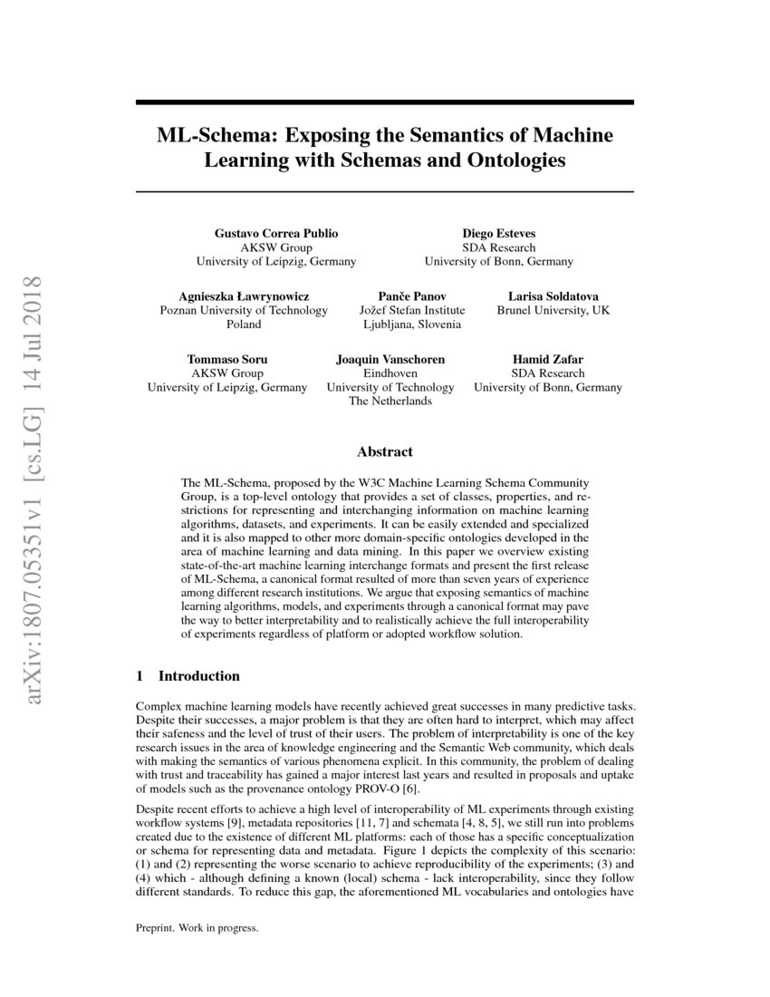 ML-Schema: Exposing the Semantics of Machine Learning with Schemas and ...