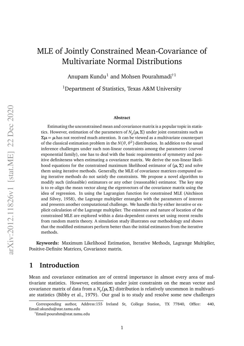 Mle Of Jointly Constrained Mean Covariance Of Multivariate Normal