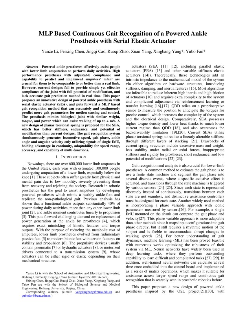 MLP Based Continuous Gait Recognition of a Powered Ankle Prosthesis ...