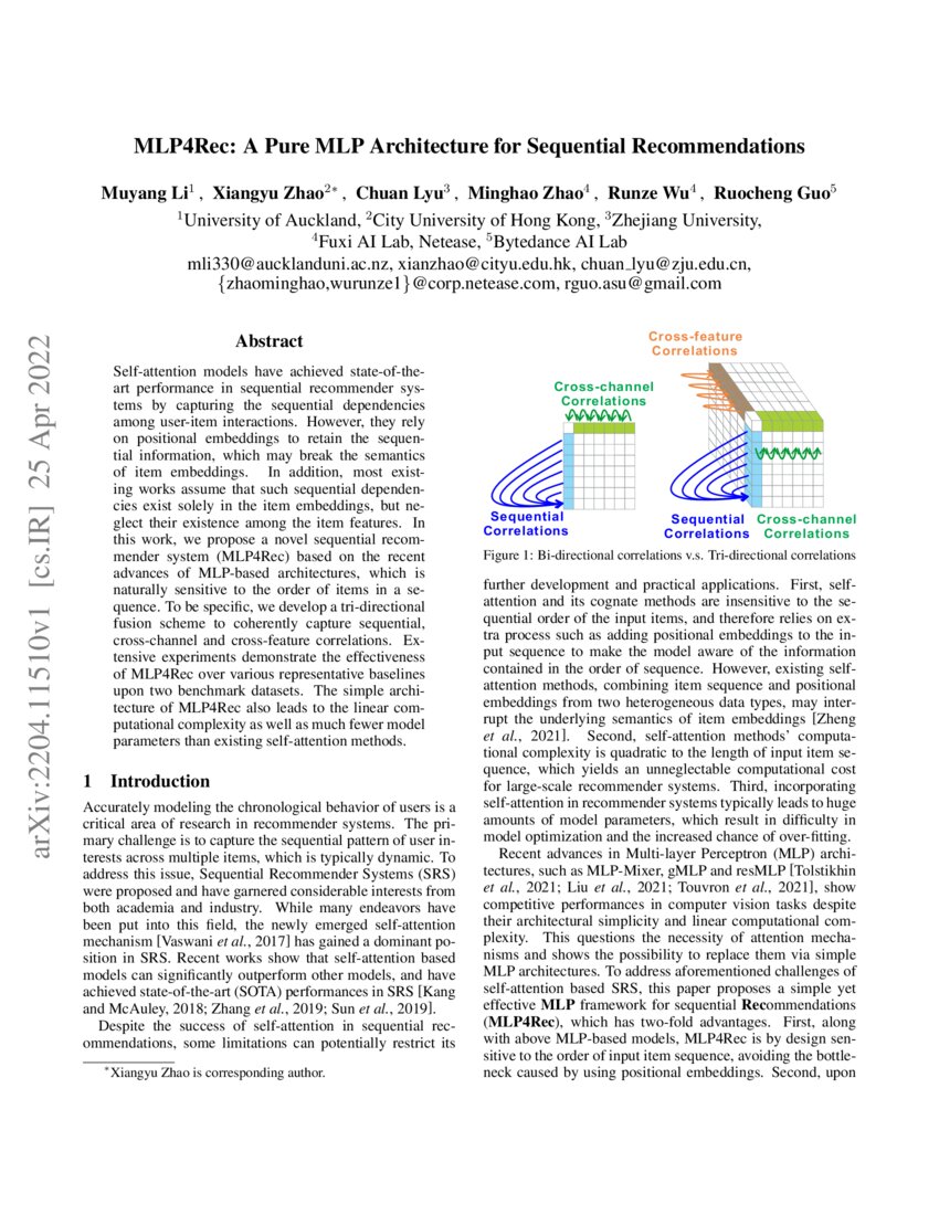 MLP4Rec: A Pure MLP Architecture for Sequential Recommendations | DeepAI
